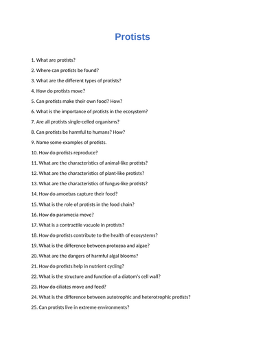 Protists : 60 Assessment Questions With Answers - Quiz / Test ... Protists : 60 Assessment Questions With Answers - Quiz / Test ...