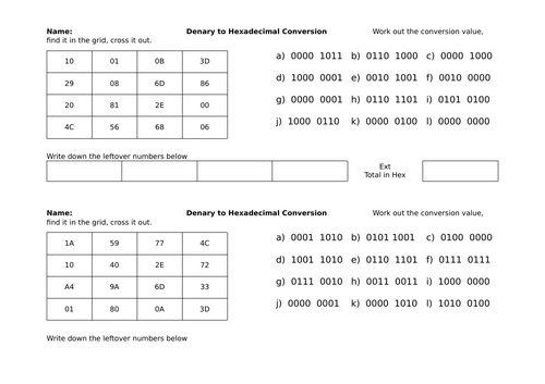 Computer Science Hex Binary and Denary Conversions Settler | Teaching ... Computer Science Hex Binary and Denary Conversions Settler | Teaching ...