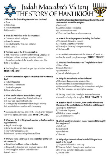 Hanukkah Reading Worksheets | Teaching Resources