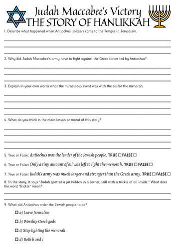 Hanukkah Reading Worksheets | Teaching Resources