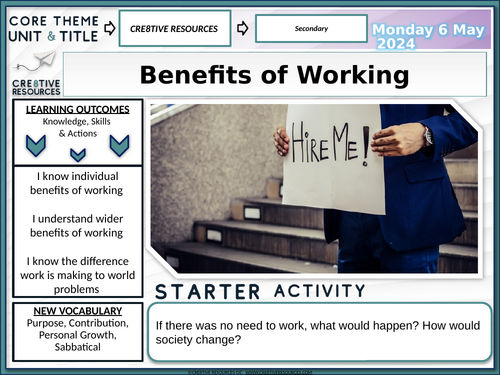 Benefits of Working and being in employment - Careers Lesson | Teaching ...