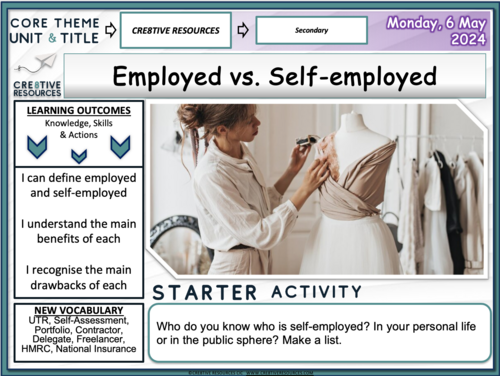 Employed Vs Self Employed Careers Lesson | Teaching Resources