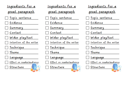 Paragraph Checklist Literature AQA | Teaching Resources