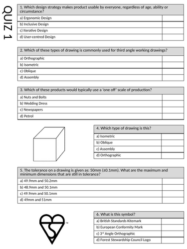 QUIK SIX - Engineering Starter Questions (OCR Engineering Design R038 ...