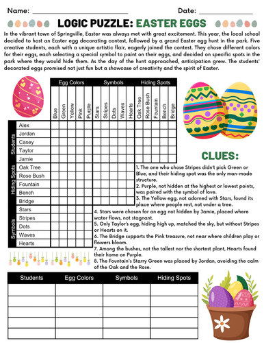 Easter Eggs Logic Puzzle - Sudoku Activities Middle & High School Sub ...
