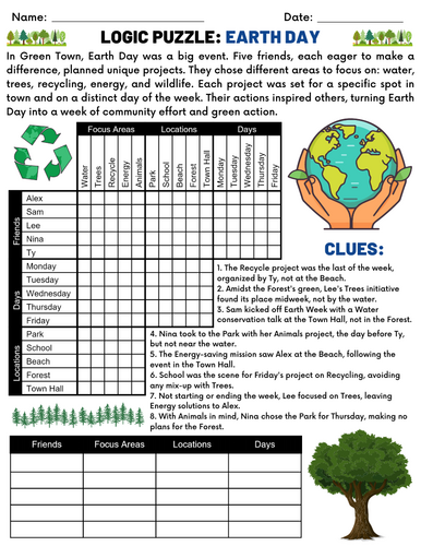 Earth Day Logic Puzzle - Sudoku Activities Middle & High School Sub ...