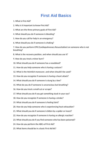 First Aid Basics : 60 Assessment Questions With Answers - Quiz / Test ...