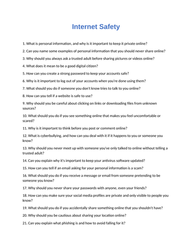 Internet Safety : 60 Assessment Questions With Answers - Quiz / Test ...