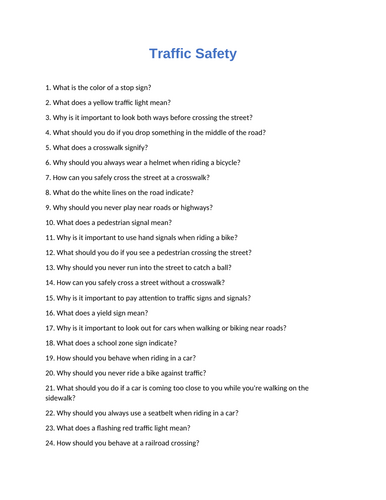 Traffic Safety : 60 Assessment Questions With Answers - Quiz / Test ...