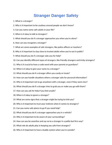 Stranger Danger Safety : 60 Assessment Questions With Answers - Quiz ...