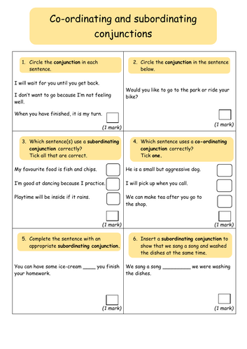 Conjunctions Practice Questions - Year 6 SATs | Teaching Resources