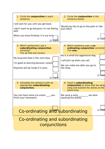 Conjunctions Practice Questions - Year 6 SATs | Teaching Resources