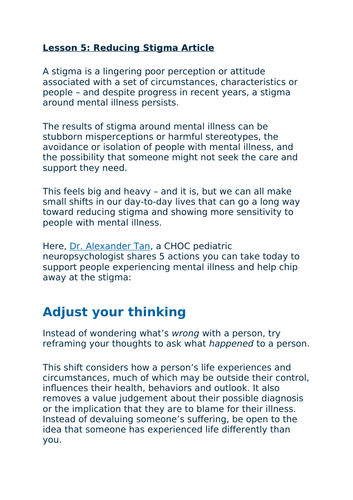 FULL TOPIC: Mental Health Awareness Week 2024 | Teaching Resources