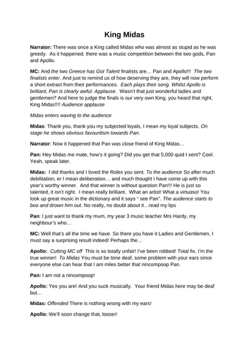 adapted King Midas Script | Teaching Resources
