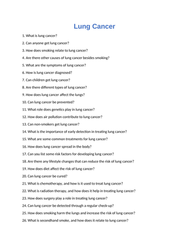 Lung Cancer : 60 Assessment Questions With Answers - Quiz / Test ...