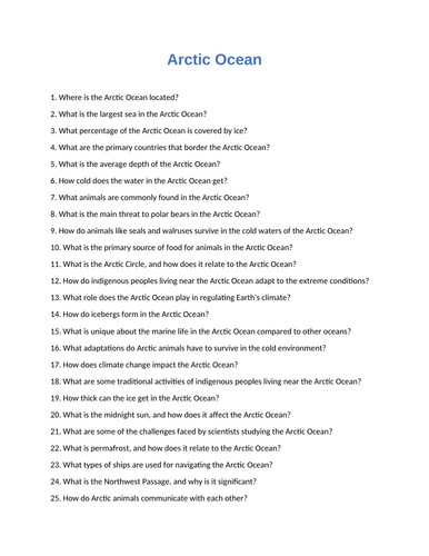 Arctic Ocean : 60 Assessment Questions With Answers - Quiz / Test ...