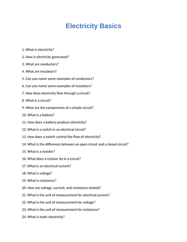 Electricity Basics : 60 Assessment Questions With Answers - Quiz / Test ...