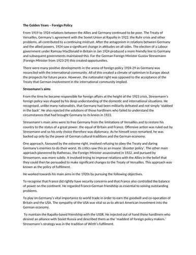 Golden Years? Stresemann's Foreign Policy – 1924-28 - Germany - IAS ...