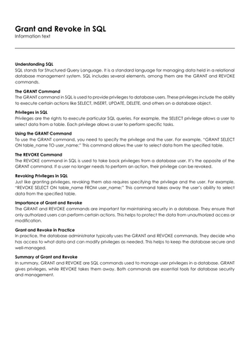 Grant and Revoke in SQL | Teaching Resources