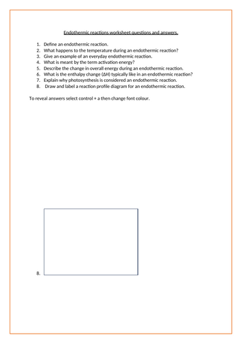 Endothermic reactions KS4 worksheet questions and answers | Teaching ...