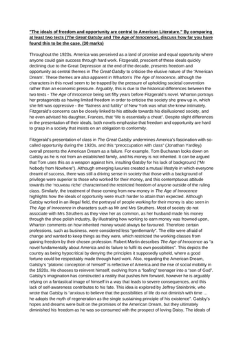A* Comparative Essay: The Great Gatsby and The Age of Innocence ...