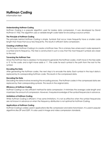 Huffman Coding | Teaching Resources