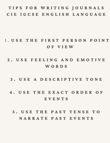 CIE IGCSE JOURNAL WRITING ENGLISH LANGUAGE TIPS | Teaching Resources