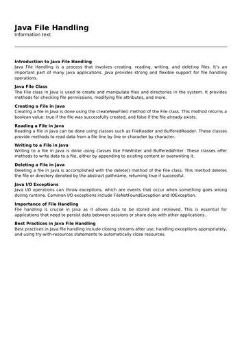 Java File Handling Teaching Resources