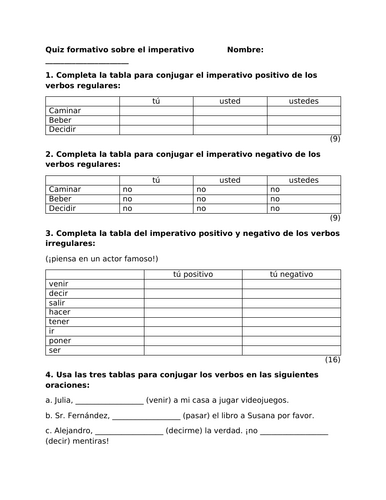 Quiz sobre el imperativo en español - Spanish imperative quiz ...