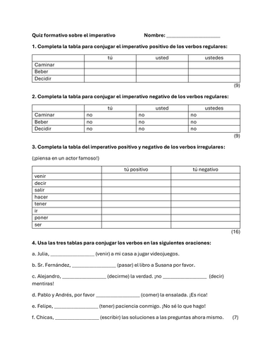 Quiz sobre el imperativo en español - Spanish imperative quiz ...