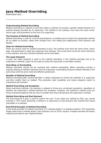Java Method Overriding | Teaching Resources