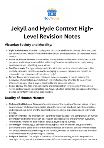 Jekyll and Hyde Context High-Level Revision Notes | Teaching Resources