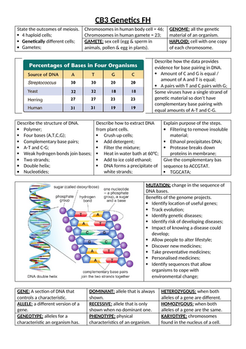 Edexcel GCSE Biology CB3 Genetics FH | Teaching Resources