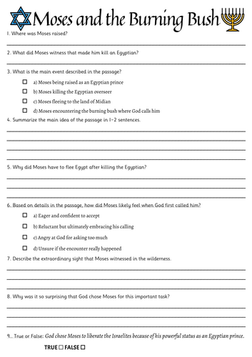 Moses & The Burning Bush -Jewish Reading | Teaching Resources