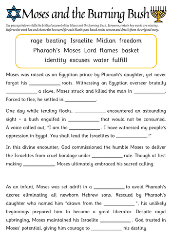 Moses & The Burning Bush -Jewish Reading | Teaching Resources