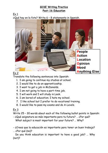 GCSE Spanish (AQA 2018) Writing Worksheets Theme 3 Topic 3: Education ...