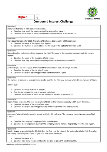 Compound Interest (Differentiated Worksheets) | Teaching Resources