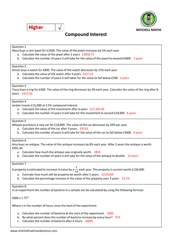 Compound Interest (Differentiated Worksheets) | Teaching Resources