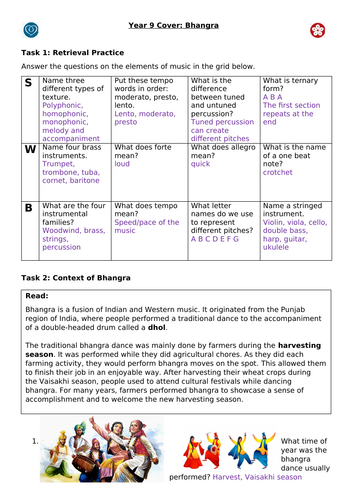 Modern Bhangra: KS3 Music Cover Work | Teaching Resources