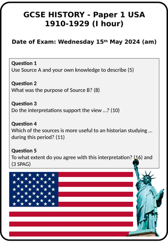 GCSE History USA 1910-1929 last minute exam paper revision EDUQAS ...