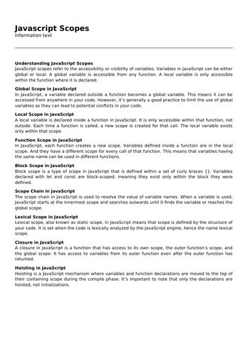 Javascript Scopes | Teaching Resources