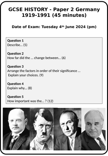 GCSE History GERMANY 1919-1991 last minute exam paper revision EDUQAS ...