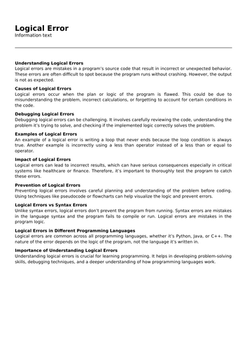 Logical Error Teaching Resources