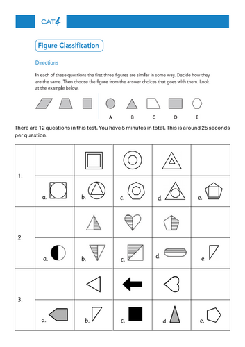 CAT4 Non-Verbal Reasoning: Figure Classification Practice Paper ...