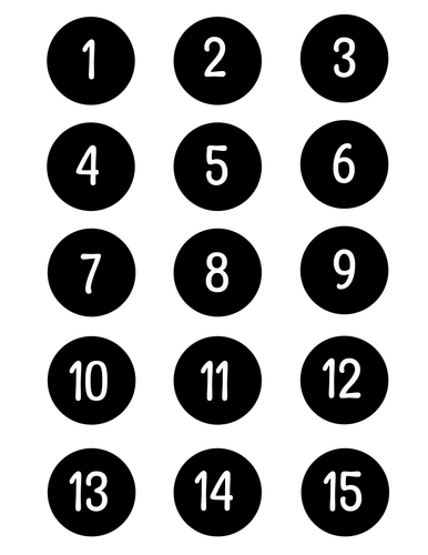 Printable Black and White Small Circle Number Labels 1 to 45, Editable ...