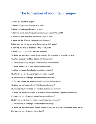 The formation of mountain ranges : 60 Assessment Questions With Answers ...