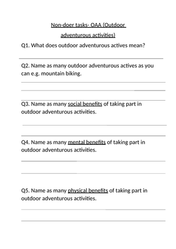 Non doer tasks for PE | Teaching Resources