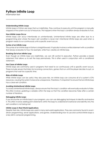 Python Infinite Loop | Teaching Resources