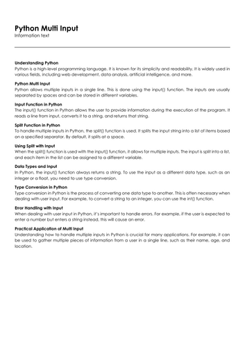 Python Multi Input | Teaching Resources