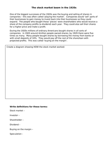 AQA 8145 - America 1920-73 - Playing the stock market | Teaching Resources